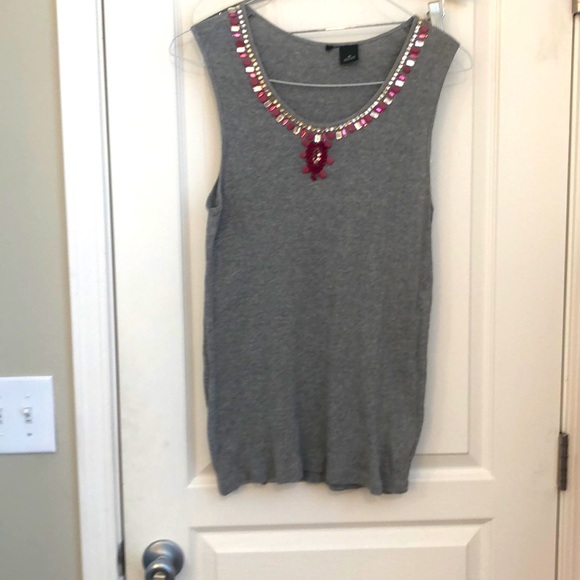 Tops | Super Cute Grey Ribbed Tank Top With Pink And White Rhinestones ...